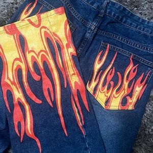 Jeans | Fire Print Vintage Baggie Jeans | Poshmark
